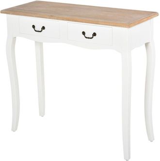 HOMCOM Console style table de drapier style shabby chic 2 tiroirs dim. 87L x 34l x 78H cm mdf bois massif pin clair blanc