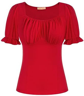 Belle Poque Damen Kurzarm Basic Tops Sommer Oberteil Elegant Vintage Bluse BP0376S22-01_00M