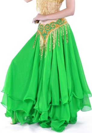 Hoerev Bauchtanz DREI-Schicht- Chiffon- Rock S&auml;umen, abgestufte Maxi-Rock Ohne G&uuml;rtel,Gr&uuml;n,M