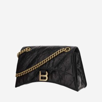 Balenciaga Womens Hourglass Shoulder Bag Black Calfskin