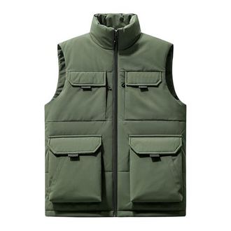 Generic Gilet dhiver épais sans manches pour homme - Couleur unie - Chaud - Rembourré - Vêtements dextérieur décontractés avec poches, Olive Drab, 5XL