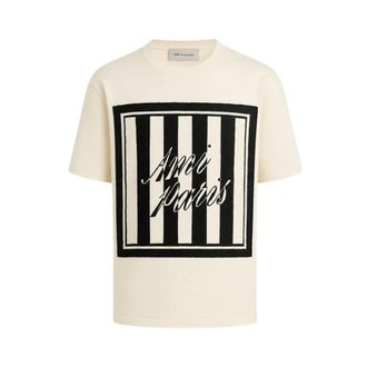 Ami Boxy Fit Kurzarm-T-Shirt mit angen&auml;htem Schal - - Tops - Herren - Beige - L
