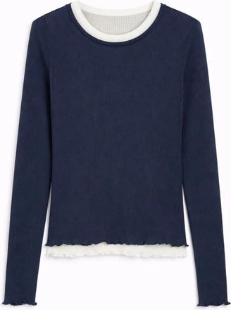 iBlues Femme, Pulls, Bleu, Taille: 40 FR Ribbed Cotton T-shirt