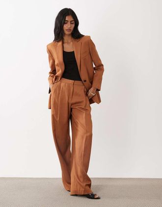 Mango Minesota - Pantalon densemble ajust&eacute; en lin m&eacute;lang&eacute; - Rouille-Cuivre