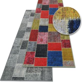 Casa Pura Teppichl&auml;ufer Monsano | Patchwork Muster im Vintage Look | viele Gr&ouml;&szlig;en | rutschfester Teppich L&auml;ufer f&uuml;r Flur, K&uuml;che, Schlafzimmer | Niederflor Flurl