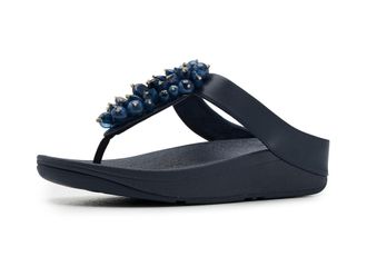 FitFlop FINO Damen Zehensteg-Sandalen mit Perlen-Kragen, Midnight Navy, 36 EU, Midnight Navy (Marineblau), 36 EU