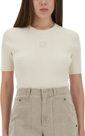 Fendi Logo Knit T-Shirt - White