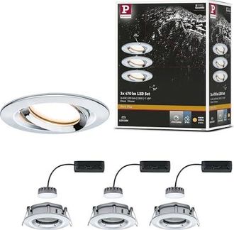Paulmann 93684 Nova Plus LED Einbauleuchte 3er Set rund schwenkbar 3x6W IP65 dimmbar Einbaustrahler Chrom Spot Aluminium Einbaulampe 2700K