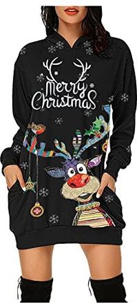 Generic Robe De No&euml;l Femme- Pull De No&euml;l Famille- Moche Sweat &Agrave; Capuche Hiver Chaude Poche &Agrave; Manches Longues Pull Noel Wapiti Pullover No&euml;l Chic Moche Sweat I