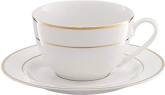 Ambition 29194 Kaffeeservice Aura 12-TLG. Wei&szlig; Gold Tassen Untertassen Tassenset Geschirrset Kaffeeset Porzellan modern elegant
