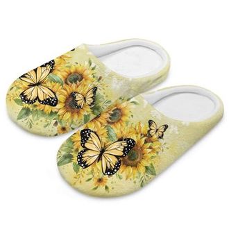 Coloranimal Pantoufles de spa &agrave; bout ferm&eacute; pour femme, chaussures dint&eacute;rieur en coton et lin, pantoufles dint&eacute;rieur en coton, Tournesol Papillon., 35.5/36.5 EU