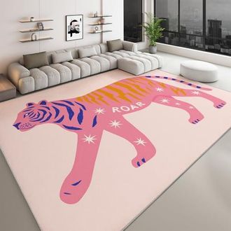 Generic Tapis Rose Lavable pour Salon, Tapis &agrave; Poils Courts Antid&eacute;rapant Minimaliste Animaux &Eacute;toiles Tigres pour Enfants Bureau Salle &agrave; Manger Cuisine et Cham