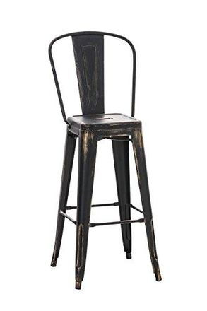 Clp Tabouret de Bar Design Aiden en M&eacute;tal Robuste I Tabouret de Bar Style Industriel avec Dossier et Repose-Pied I Chaise Haute de Cuisine I Cou, Couleur: