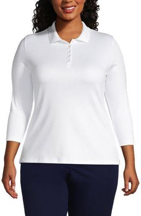 Lands End Supima-Poloshirt mit 3/4-Ärmeln, Damen, Größe:52-54 plus, Weiß, Baumwolle, by Lands End