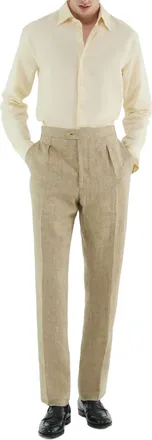 Fursac Pantalon ajust&eacute; en lin &agrave; chevrons - Taille 38 - Homme