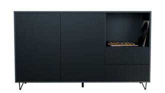 Vladon Sideboard Marino, Kommode mit 2 T&uuml;ren Schwarz matt und 2 Schubladen Schwarz matt, Made in Germany, Korpus Anthrazit matt (152,5 x 90,5 x 37 cm)