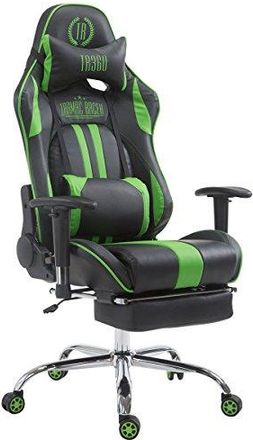 Clp Fauteuil de Bureau XL Limit en Similicuir, Chaise de Travail Gaming Rembourr&eacute;e Hauteur Ajustable, Couleur:Noir/Vert, Repose-Pieds:avec Repose-Pieds