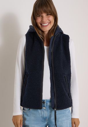 Cecil Fellimitatweste CECIL, Damen, Gr. XXL (46), schwarz navy blau, Stoff, Obermaterial: 100% Polyester. Obermaterial 2: 100% Nylon, unifarben, comfort fit