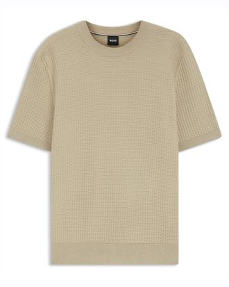 HUGO BOSS Strick-T-Shirt aus Baumwolle mit Rundhalsausschnitt in