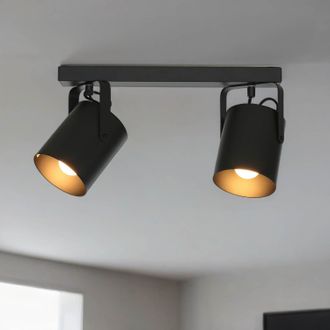 Licht-Erlebnisse Deckenstrahler 2-flammig - schwenkbarer & drehbarer Deckenspot - lackierter Stahl Schwarz - L:38 cm - E27 Fassungen - Spotleuchte Wohnzimmer