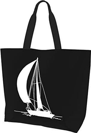 AOOEDM Silhouette Of Sailboat Ladies Canvas Tote Sac &agrave; provisions r&eacute;utilisable