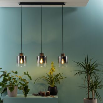 Lightbox H&auml;ngelampe - 3 flammige Pendelleuchte mit Glas Schirm & k&uuml;rzbarem Kabel - 3 x E27 Fassung - aus Metall/Glas in Kaffeefarben/Rauchfarben