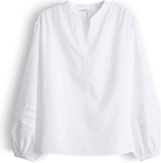 OPUS Langarmbluse Tunikabluse mit Lochstickerei Weite Passform, Faltendetail an der Schulter, Ballon&auml;rmel