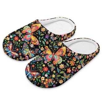 Coloranimal Pantoufles de spa pour femme - Pantoufles dint&eacute;rieur en vrac antid&eacute;rapantes &agrave; bout ferm&eacute;, Fleur Papillon Vintage, 38.5/39.5 EU