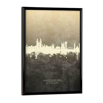 artboxONE Poster mit schwarzem Rahmen 18x13 cm Städte Magdeburg Germany Skyline Taupe - Bild magdeburg