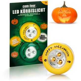 Com-Four 2x LED pour Halloween - Citrouilles clignotantes LED pour citrouilles évidées et sculptées - Lampe citrouille pour Halloween (Set LED - gelb + grün)
