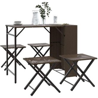 vidaXL 5-tlg. Garten-Essgruppe Klappbar Braun Poly Rattan - Vidaxl