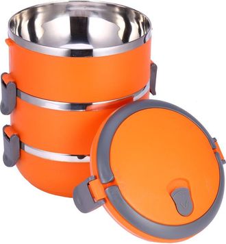 ZJchao Isolierte Lunchbox (Thermo) mit 3 stapelbaren Ebenen im Stil, aus Edelstahl, für heiße Speisen