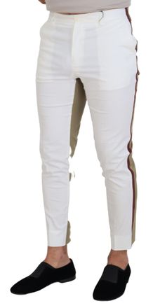 Dolce & Gabbana Mens Two-Tone Slim Fit Chinos White Cotton Elastane
