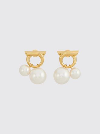 Ferragamo Boucles doreilles pendantes Gancini en laiton avec perles synth&eacute;tiques