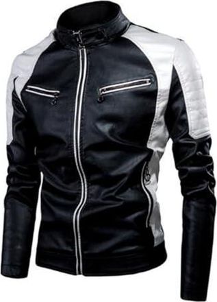 Generic Veste de moto urbaine en similicuir avec col montant pour homme, Noir, 66