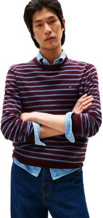 Tommy Hilfiger Herren Pullover Essential Cotton mit Rundhalsausschnitt, Mehrfarbig (Deep Burgundy/Petrol Blue Htr), XXL