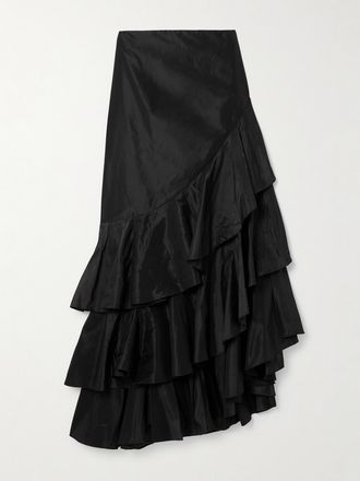 Johanna Ortiz Spirit Of Exploration Asymmetrischer Maxirock Aus Seide Mit R&uuml;schen - Schwarz