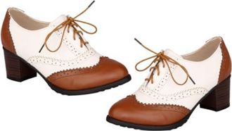 IFUNDOM Chaussures &agrave; Talon Femme &agrave; Lacets Style Brogue Talon &Eacute;pais Stable Antid&eacute;rapant Confortables et Respirantes pour Usage Quotidien Marron