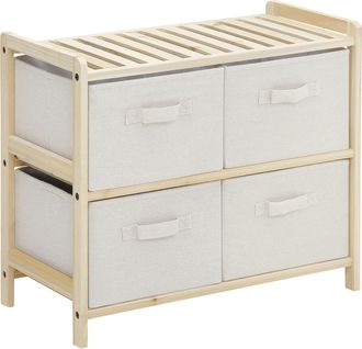 HOMCOM Kommode aus Stoff Aufbewahrungsm&ouml;bel mit 4 faltbaren Schubladen aus Leinenstoff eleganter Stil f&uuml;r Schlafzimmer B&uuml;ro Wohnzimmer 59 x 28 x 50 cm Naturh