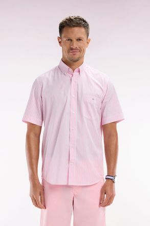 Eden Park Chemise &Agrave; Manches Courtes En Popeline De Coton Ray&eacute;e Rose Coupe Droite