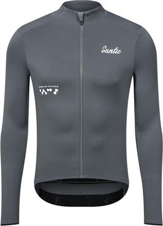 Santic Maillot de cyclisme à manches longues pour homme - Coupe ajustée - Pour le printemps et lautomne - Pour VTT - Thermique, gris, XL