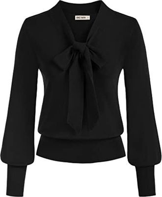 Grace Karin Pulls Blouses Femme Manche Longue Hiver Chemise Tricoté Grande Taille Noeud Top Chaud Chic et Elegant Noir -1 XXL