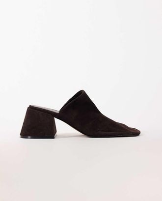 Topshop Alberto Mule aus echtem Wildleder mit breitem Blockabsatz in Schokobraun