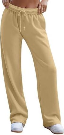 Generic Pantalon Jogging Femme en Coton Pantalon de Sport en Coton Femme Chic Élastique Taille Haute avec Poche Pantalons de Jogging Droit à Coupe Large Panta