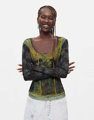 Desigual t-shirt &agrave; manches longues imprim&eacute; noir