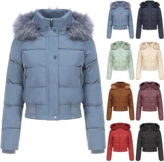 Generic Doudoune chaude pour femme - Veste matelassée courte - Avec capuche - Veste de transition - Manteau court - Couleur unie - Parka coupe-vent - Veste de