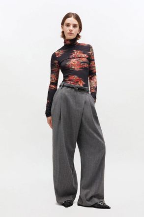 Ganni Pantalon croisé à rayures grises Pewter