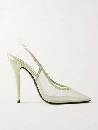 Saint Laurent Anita Slingback-pumps Aus Mesh Mit Satinbes&auml;tzen - Gr&uuml;n