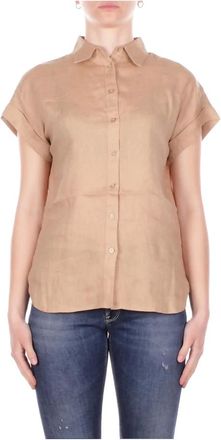 Ralph Lauren Femme, Blouses et Chemises, Beige, Taille: 40 FR Chemise &agrave; manches courtes en lin coupe d&eacute;contract&eacute;e