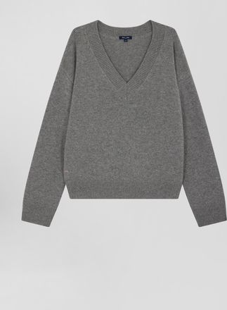 Eden Park Pull Col V En Laine Et Cachemire Gris Coupe Relaxed